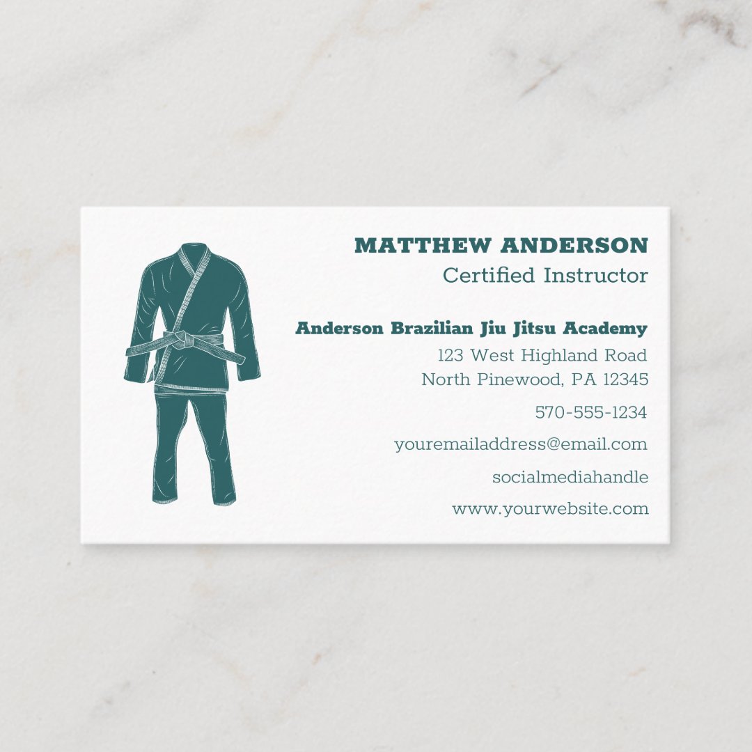 Brazilian Jiu Jitsu BJJ Schoool Instructor Teal Business Card | Zazzle