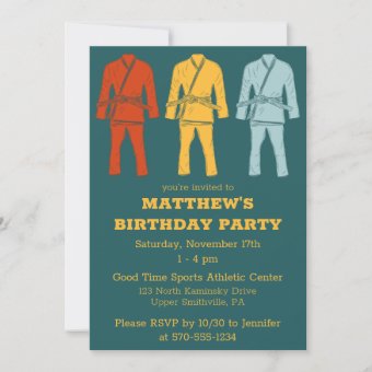 Brazilian Jiu Jitsu Gi Graphic Teal Boys Birthday Invitation | Zazzle