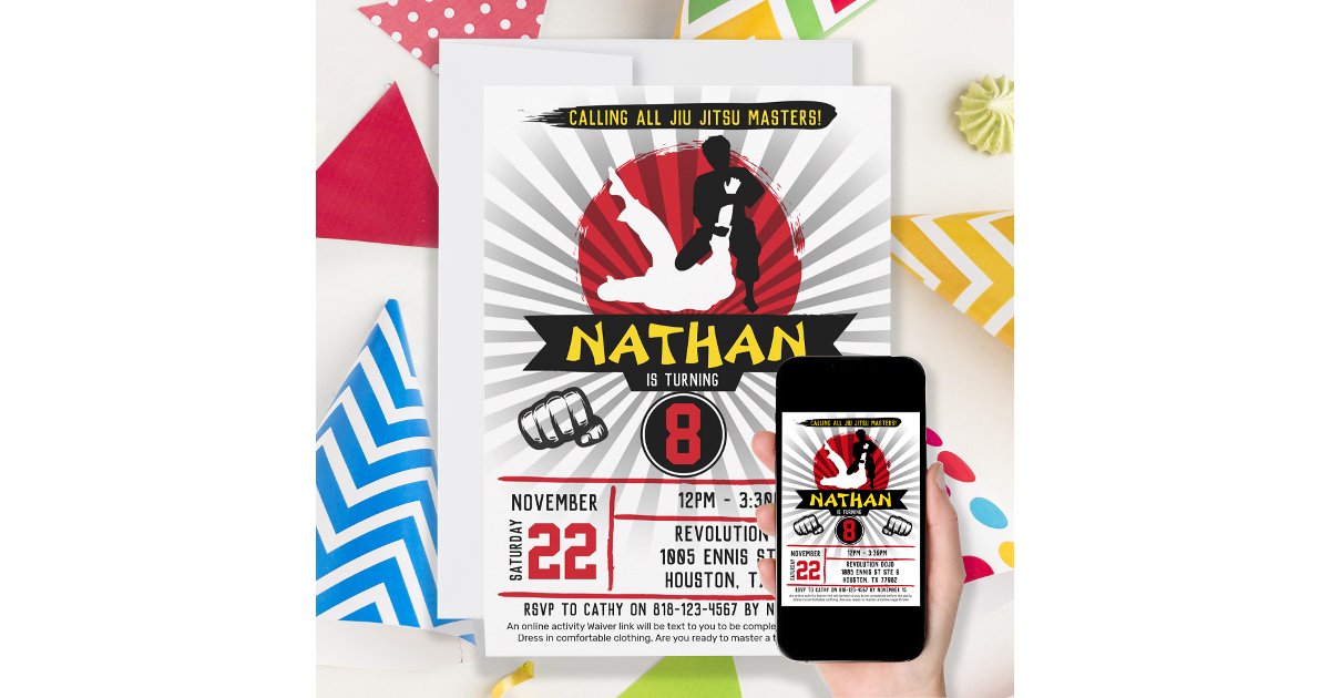 Brazilian Jiu Jitsu Martial Arts Kids Invitation | Zazzle