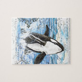 Breaching Orca Ancient Map Jigsaw Puzzle | Zazzle