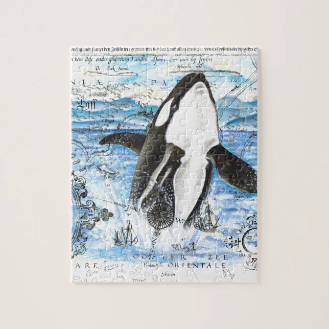 Breaching Orca Ancient Map Jigsaw Puzzle | Zazzle