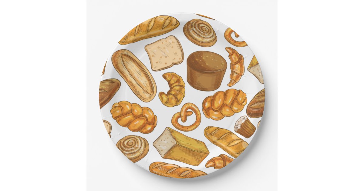 Bread and Pastry Bakery Tiled Pattern Paper Plates | Zazzle