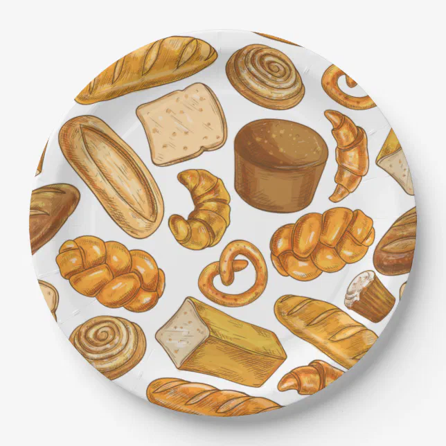 Bread and Pastry Bakery Tiled Pattern Paper Plates | Zazzle