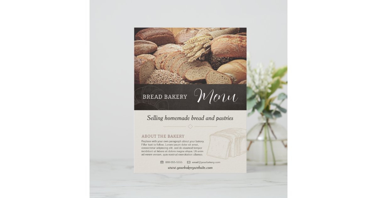 Bread Bakery Menu Brochure Flyer Template | Zazzle