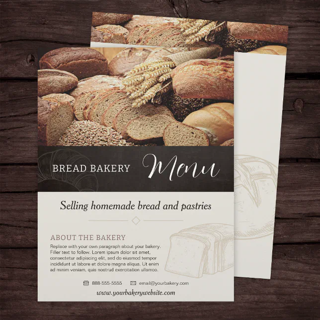 Bread Bakery Menu Brochure Flyer Template | Zazzle
