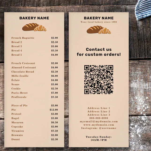 Bread & Croissant - Bakery Price List Rack Card | Zazzle