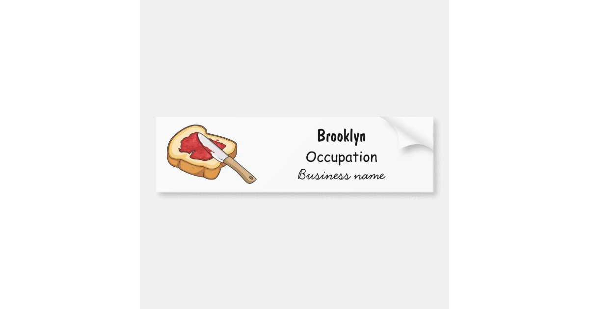 Bread & jam cartoon illustration bumper sticker | Zazzle