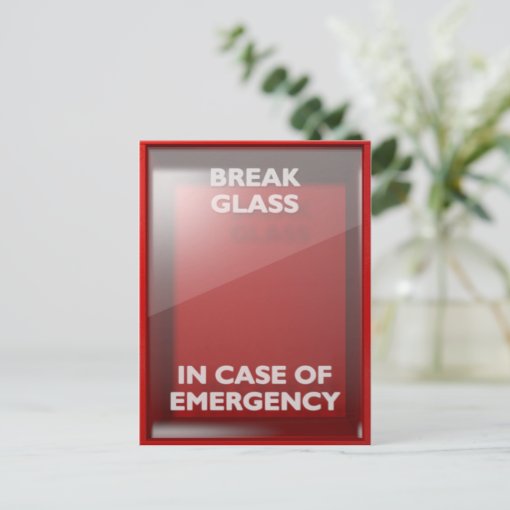 Break In Case Of Emergency Red Box Postcard | Zazzle
