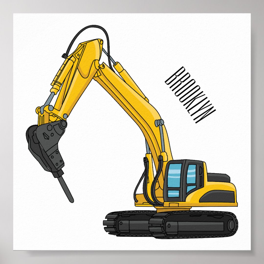 Breaker excavator cartoon illustration poster | Zazzle