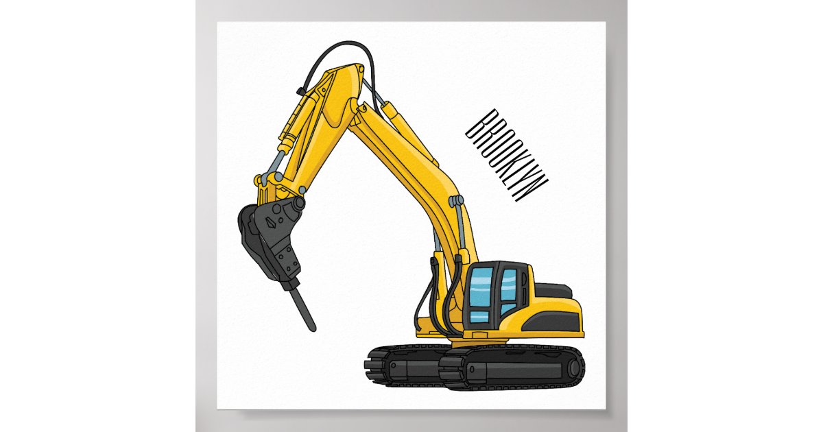 Breaker excavator cartoon illustration poster | Zazzle