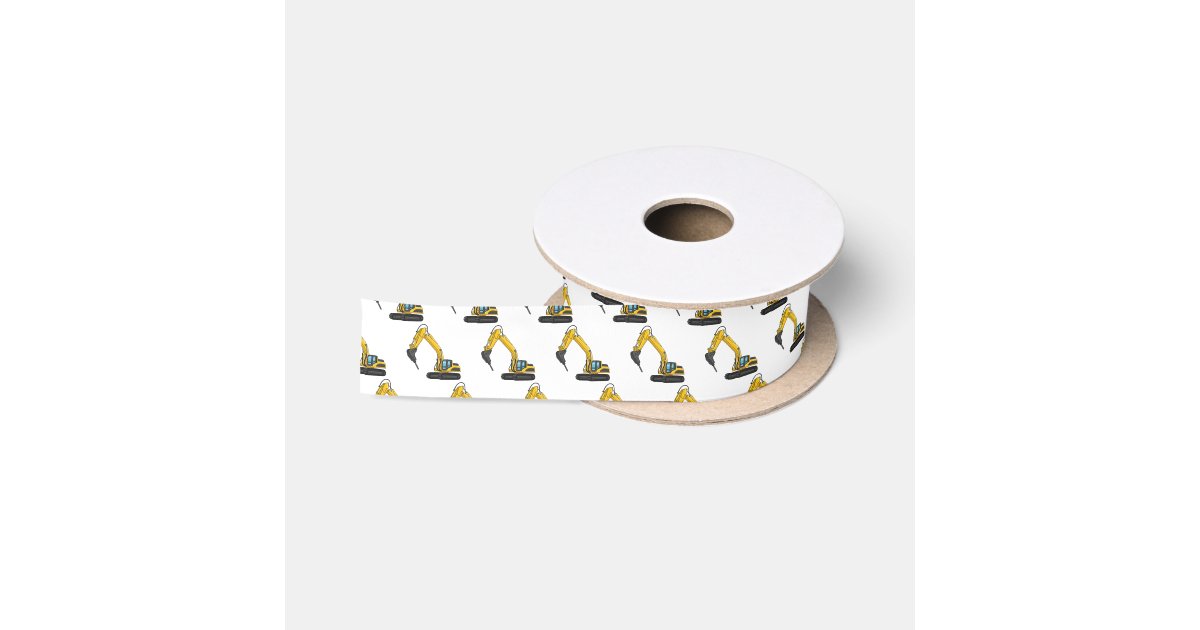 Breaker excavator cartoon illustration satin ribbon | Zazzle