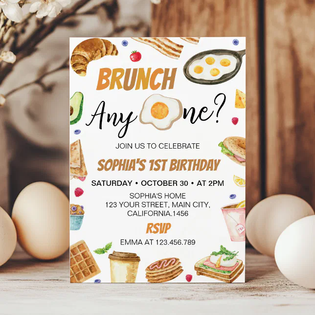 Breakfast Brunch AnyOne 1st Birthday Invitation | Zazzle