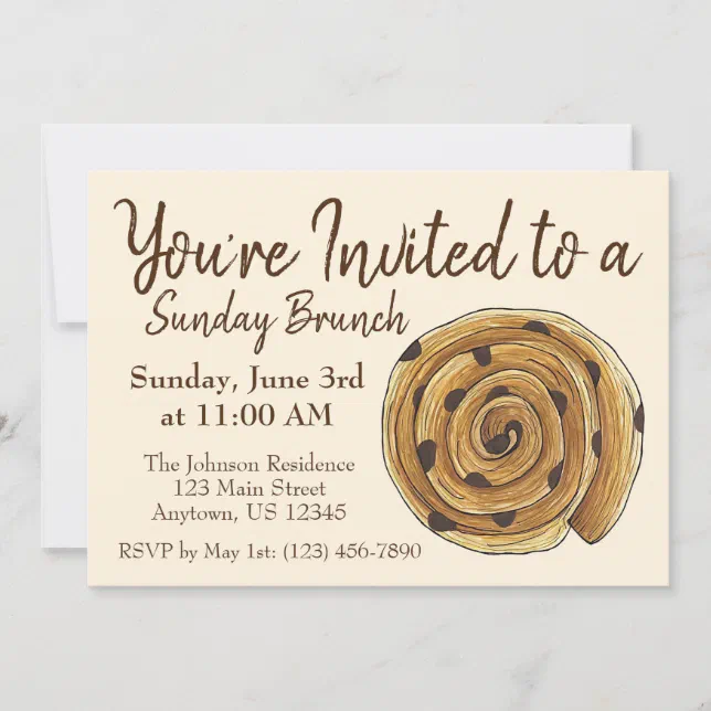 Breakfast Brunch Pain Aux Raisins French Pastry Invitation | Zazzle