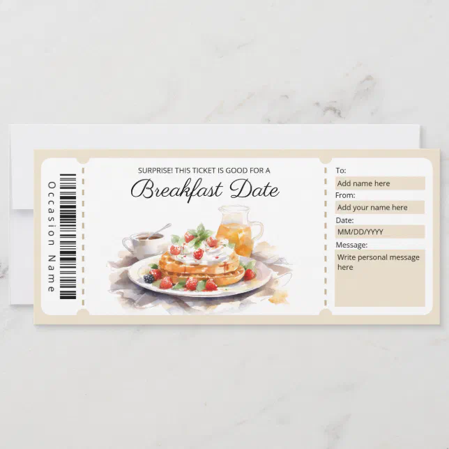 Breakfast Date Gift Voucher, Breakfast Coupon Invitation | Zazzle