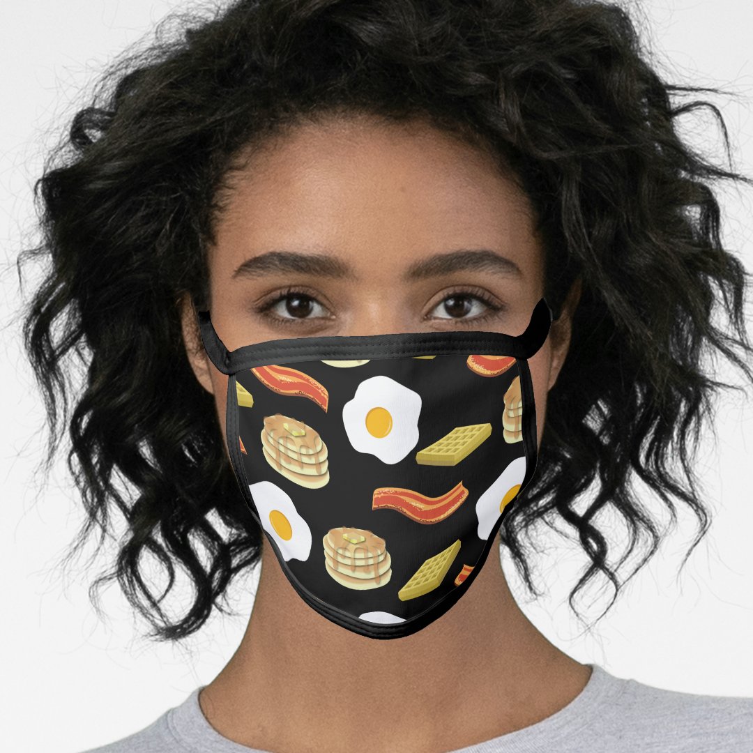Breakfast Food Pancake Egg Bacon Waffle Black Face Mask | Zazzle