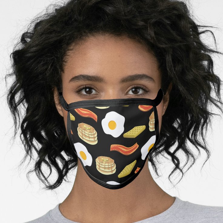 Breakfast Food Pancake Egg Bacon Waffle Black Face Mask | Zazzle