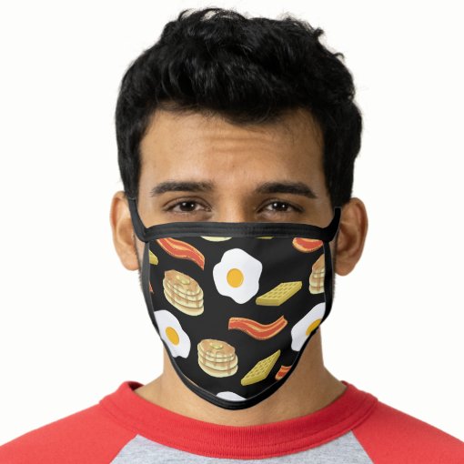 Breakfast Food Pancake Egg Bacon Waffle Black Face Mask | Zazzle
