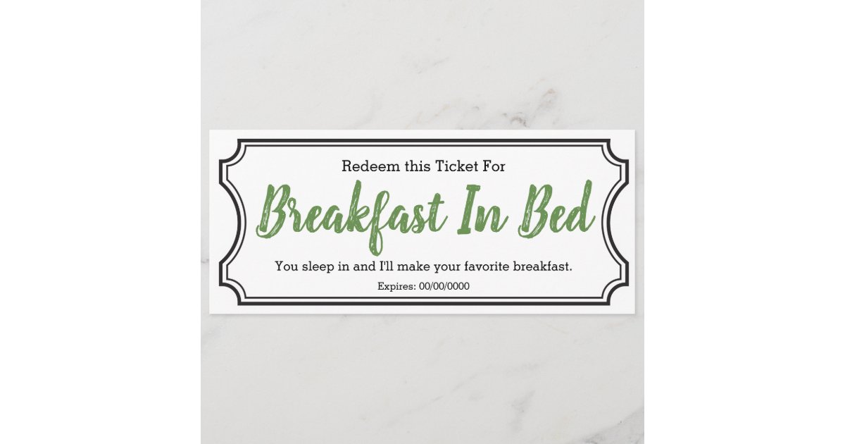Breakfast In Bed Ticket Menu | Zazzle