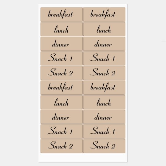 Breakfast, Lunch, Dinner & Snacks Meal Labels | Zazzle.com