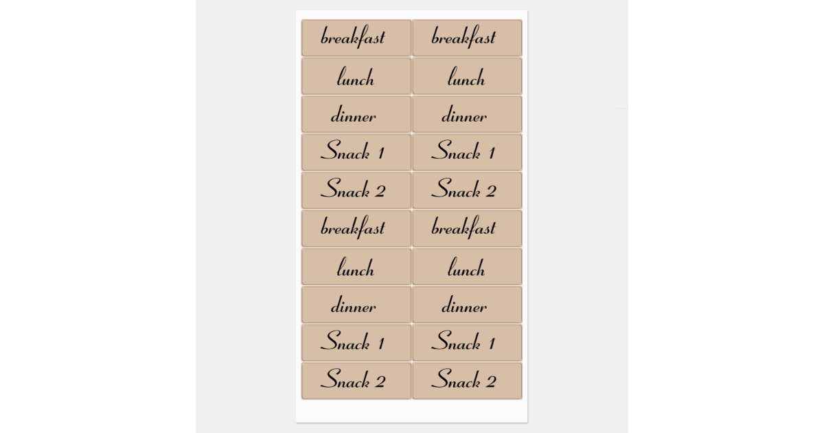 Breakfast, Lunch, Dinner & Snacks Meal Labels | Zazzle