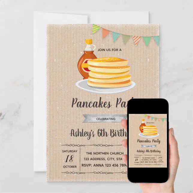 Breakfast pancake party invitation | Zazzle