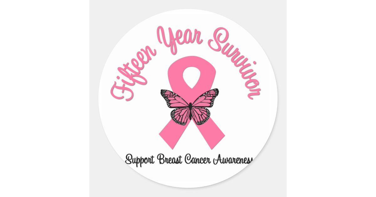 Breast Cancer 15 Year Survivor Classic Round Sticker | Zazzle