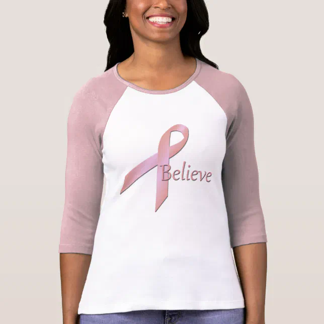 Breast Cancer Awareness Believe Ladies Pink Raglan T-Shirt | Zazzle