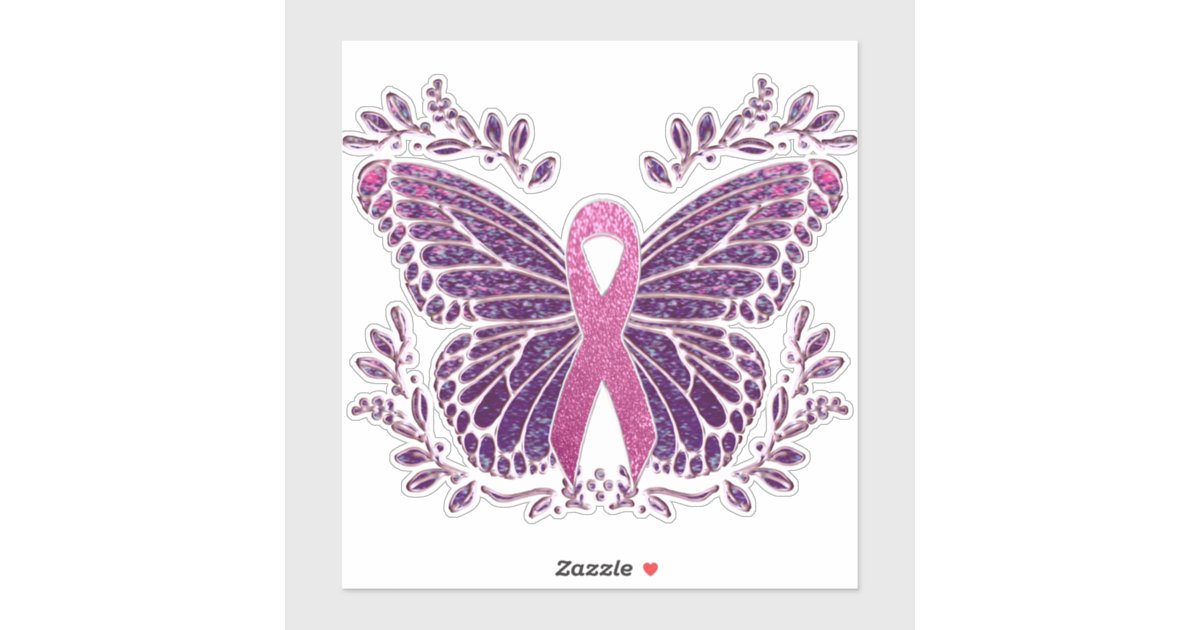 Breast Cancer Awareness Butterfly With Floral Bord Sticker | Zazzle