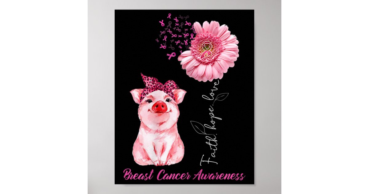 Breast Cancer Awareness Costume Daisy Ribbon Pig Poster | Zazzle