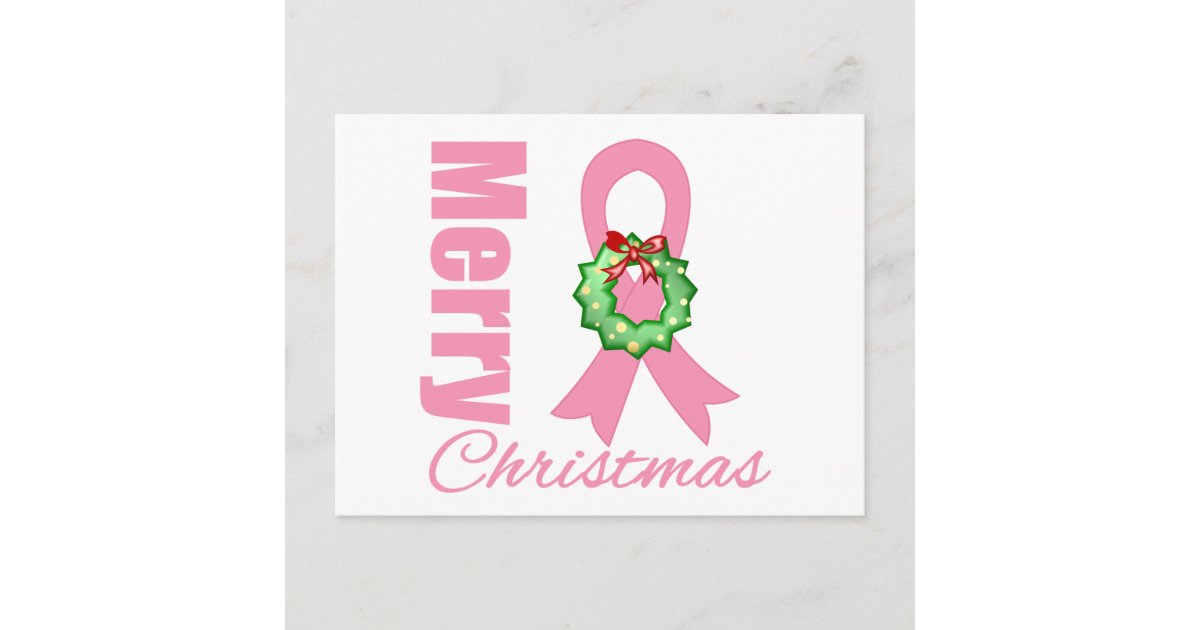 Breast Cancer Awareness Merry Christmas Ribbon Holiday Postcard ...