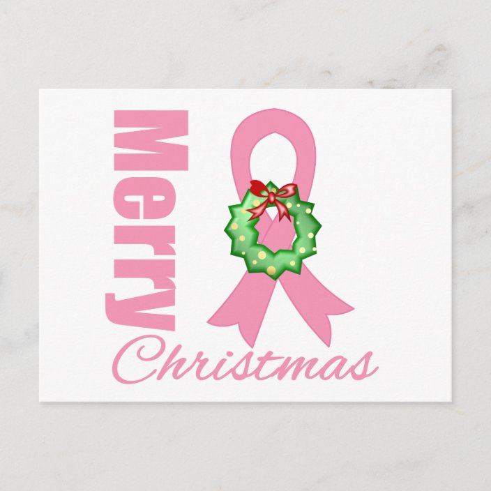 Breast Cancer Awareness Merry Christmas Ribbon Holiday Postcard ...