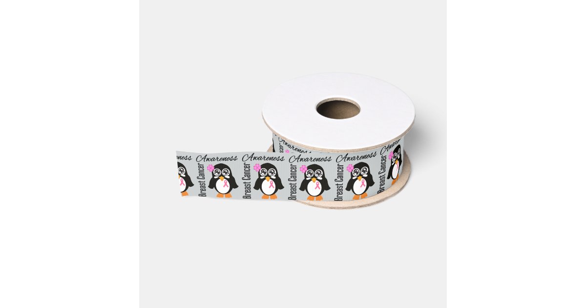 Breast Cancer Awareness Penguin Grosgrain Ribbon | Zazzle