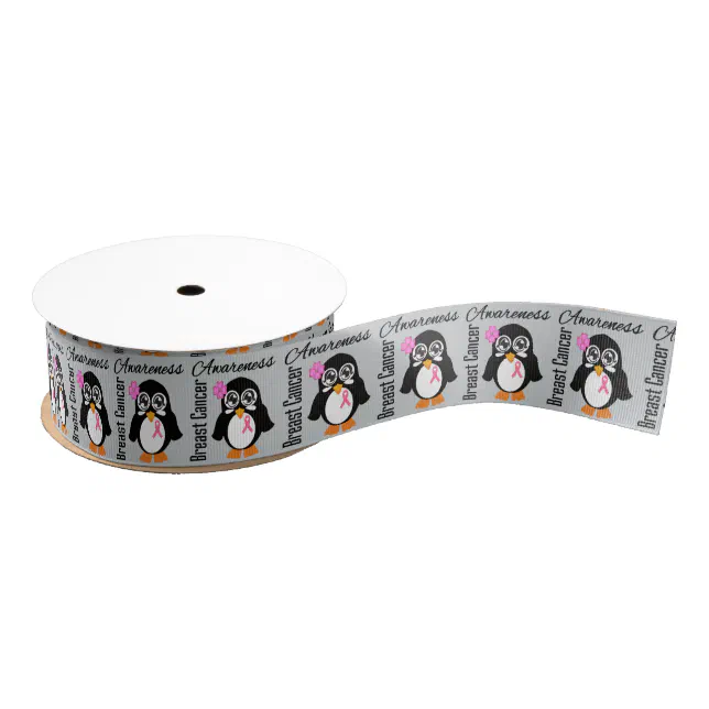 Breast Cancer Awareness Penguin Grosgrain Ribbon | Zazzle