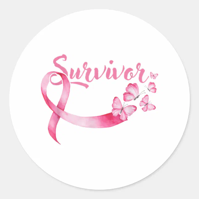 Breast Cancer Awareness Pink Butterflies Ribbon Classic Round Sticker ...