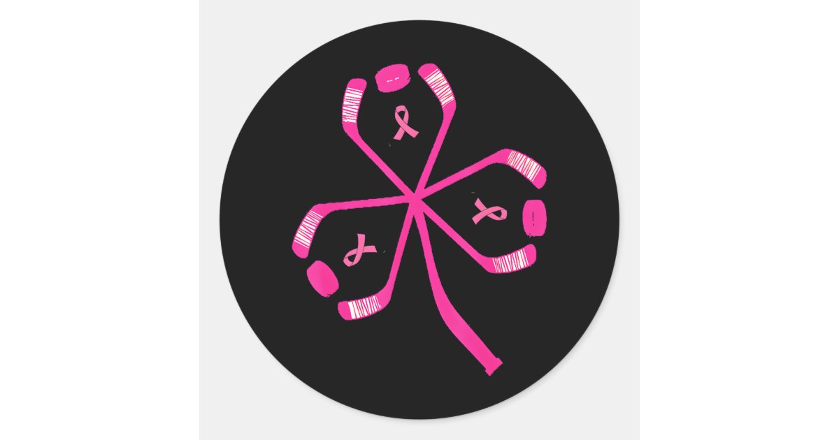 Breast Cancer Awareness Pink Hockey Stick For Men Classic Round Sticker ...