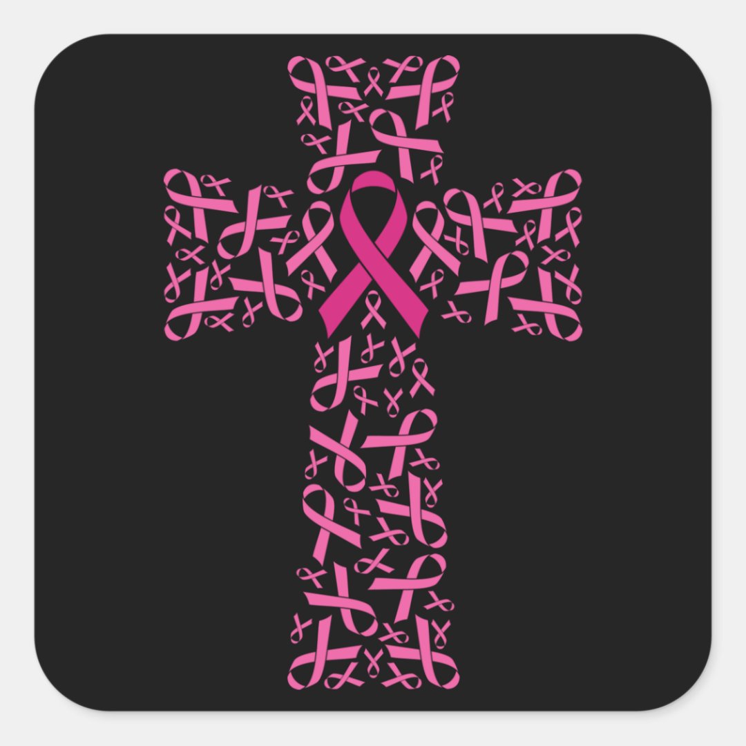 Breast Cancer Awareness Pink Ribbon Cross Square Sticker | Zazzle