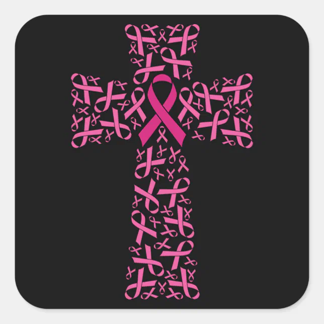 Breast Cancer Awareness Pink Ribbon Cross Square Sticker | Zazzle