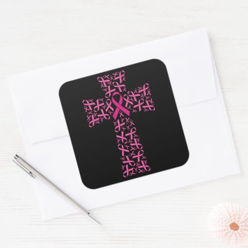 Breast Cancer Awareness Pink Ribbon Cross Square Sticker | Zazzle