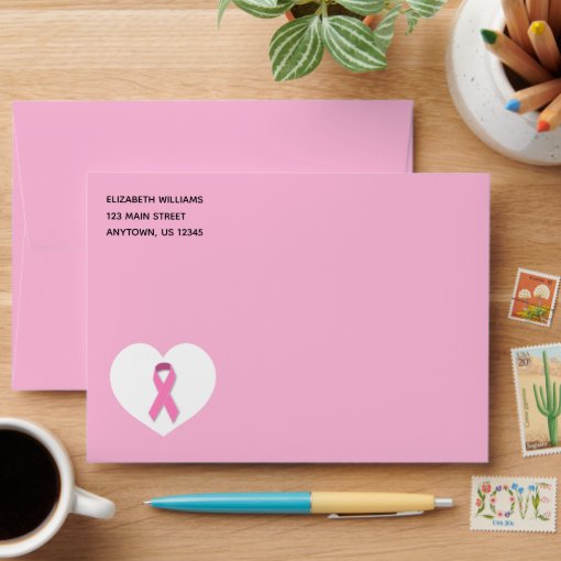 Breast Cancer Awareness Pink Ribbon Envelope | Zazzle