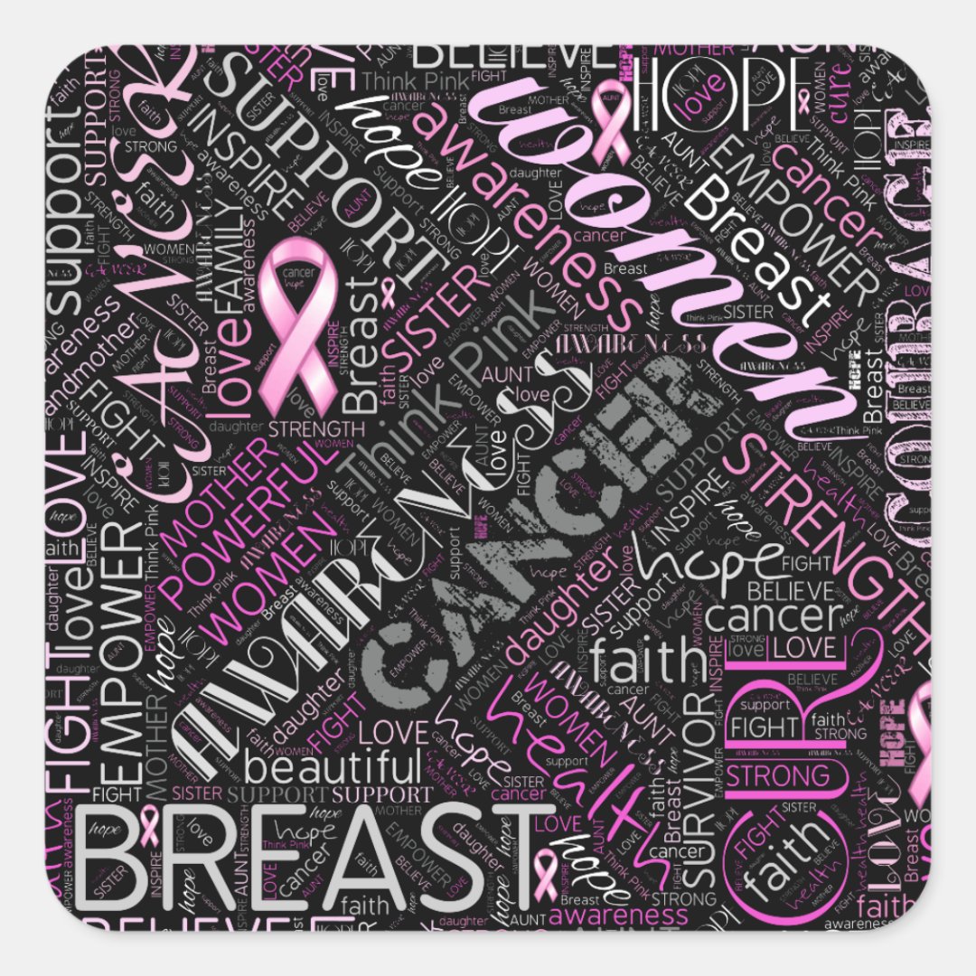 Breast Cancer Awareness Word Cloud ID261 Square Sticker | Zazzle