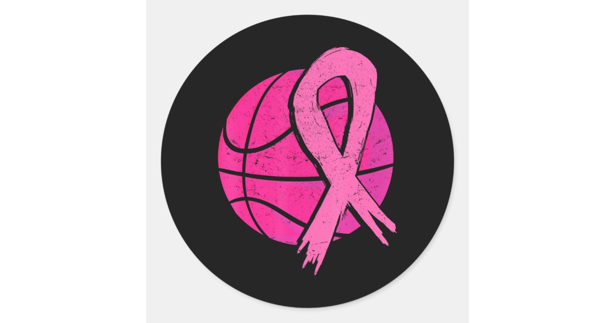 Breast Cancer Basketball Ball Pink Ribbon Classic Round Sticker | Zazzle