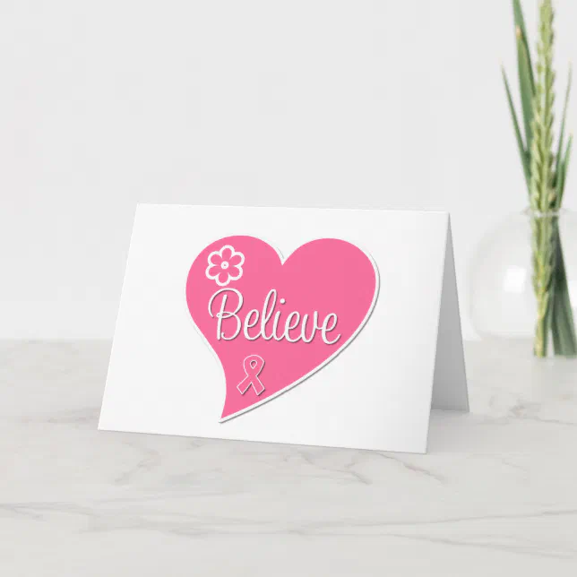 Breast Cancer Believe Pink Heart Card | Zazzle