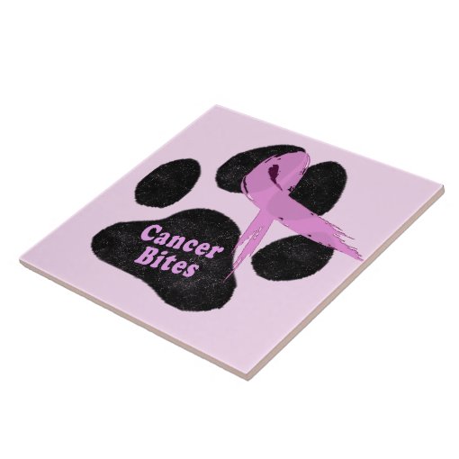 Breast Cancer Bites Dog Paw Pink Ribbon Tile | Zazzle
