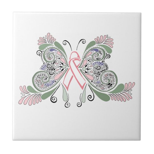Breast Cancer Butterfly Design Tile | Zazzle.com
