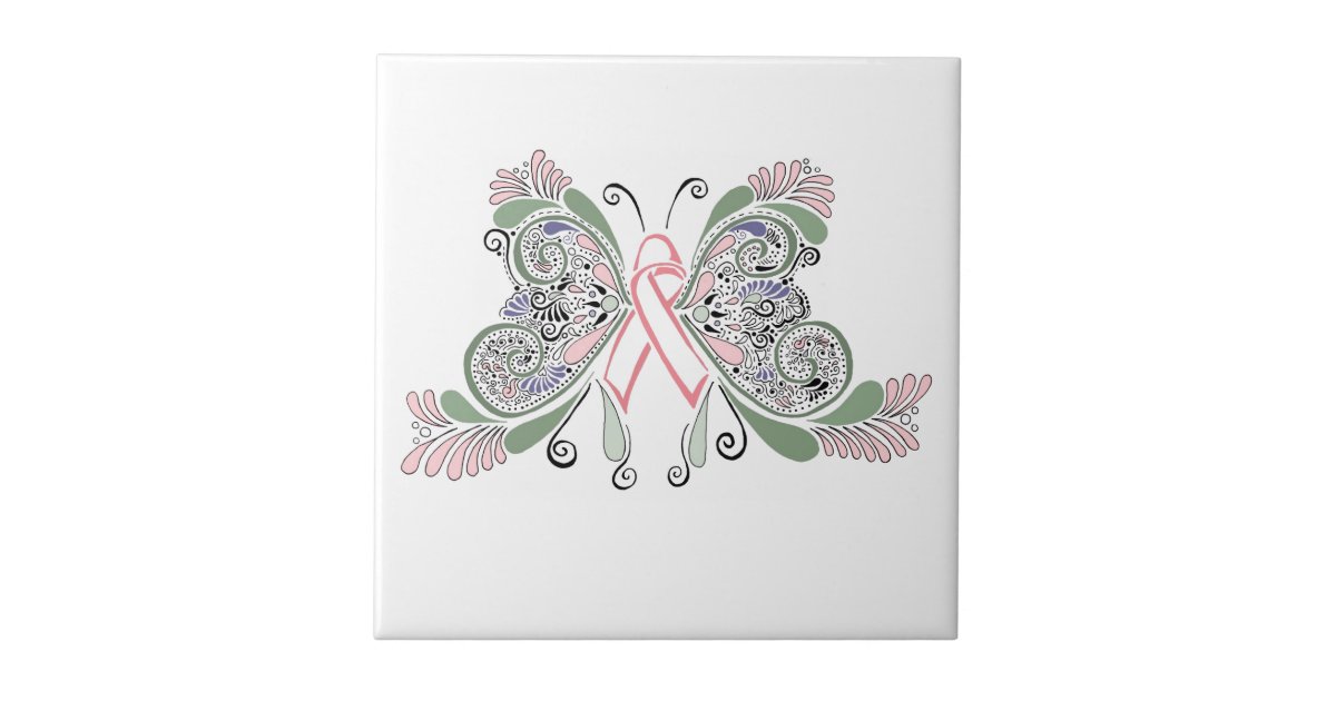 Breast Cancer Butterfly Design Tile | Zazzle