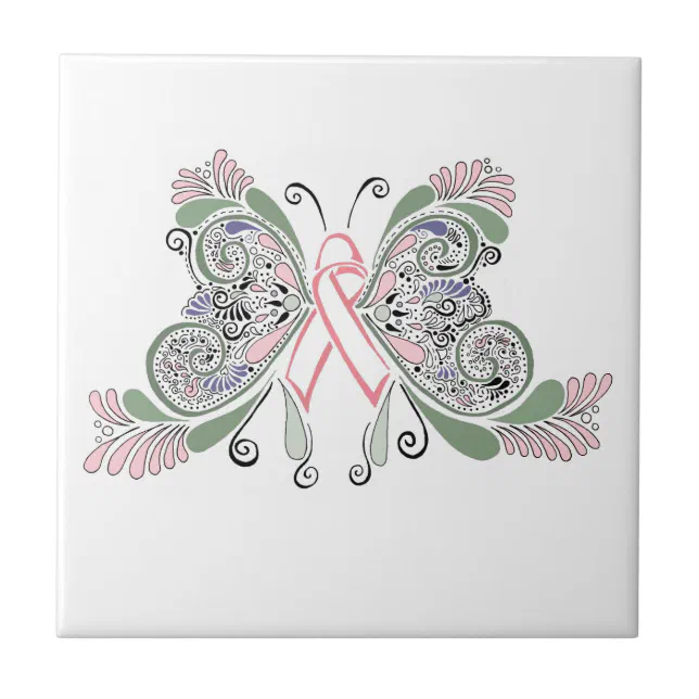 Breast Cancer Butterfly Design Tile | Zazzle