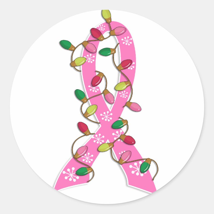 Breast Cancer Christmas Lights Ribbon Classic Round Sticker | Zazzle