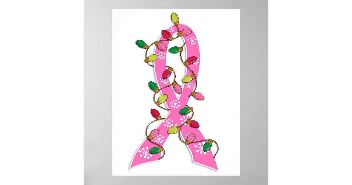 Breast Cancer Christmas Lights Ribbon Poster | Zazzle