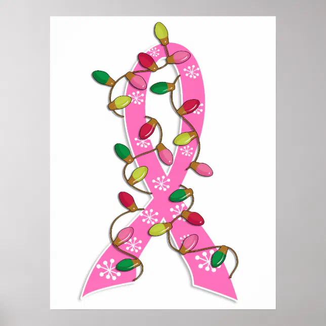Breast Cancer Christmas Lights Ribbon Poster | Zazzle