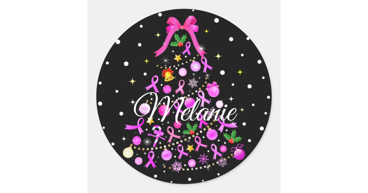Breast Cancer Christmas Tree Classic Round Sticker | Zazzle